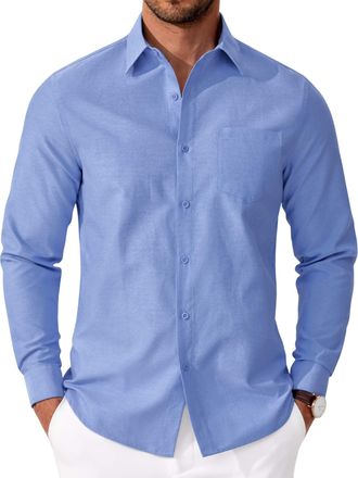 Coofandy Hemd Herren Langarm Oxford Hemden Regular Fit HerrenHemden Langarm Business Hemd Baumwolle Freizeithemd B&uuml;gelfreie Hemden Casual Oberhemd mit Tasche B