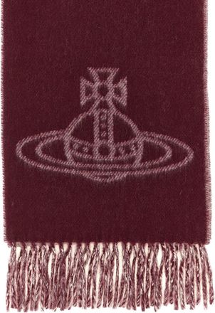 Vivienne Westwood Jacquard Orb-Logo Wool Scarf - Burgundy