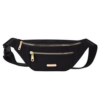 Generic Sac banane populaire pour femme en tissu avec sangles réglables en cuir, Noir, Taille unique