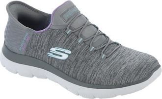 Skechers Femme Summits Hands-Free Slip-ins - Memory Foam Insole, Heel Pillow, Vegan Materials Basket, Gris Menthe, 38 EU Large