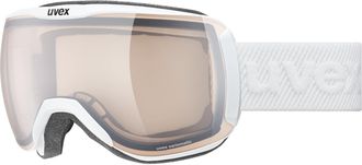 Uvex downhill 2100 V - stylische, selbsttönende Skibrille mit Anti-Fog-Beschichtung für Damen und Herren - white m/silver-clear - one size