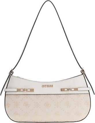 Guess sac &agrave; &eacute;paule Melinda Logo Shoulder Bag Cream White Logo beige