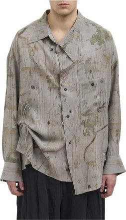 Ziggy Chen Homme, Chemises, Gris, Taille: S Chemise asym&eacute;trique &agrave; imprim&eacute; num&eacute;rique