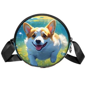 Generic Sac &agrave; bandouli&egrave;re Circle pour femme, petit sac &agrave; bandouli&egrave;re sous-marin Corgi avec fermeture &eacute;clair et bretelles r&eacute;glables style d&eacute;contract&eacute; pour femm