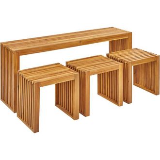 Beliani Ensemble de Salle &agrave; Manger Int&eacute;rieur et Ext&eacute;rieur Table et 3 Tabourets en Bois dAcacia Bellano