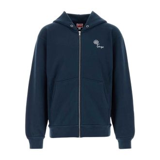 Kenzo Homme, Sweatshirts et sweats &agrave; capuche, Bleu, Taille: M Sweat &agrave; capuche zipp&eacute; avec broderie de tulipe