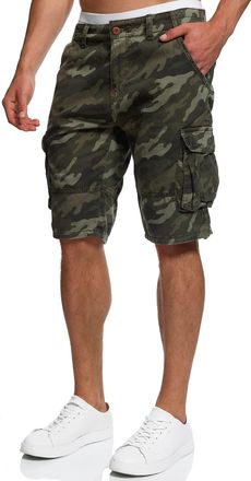 Indicode Herren Monroe Cargo Cargo-Shorts inkl. Gürtel | Bermuda Männer Sommerhose aus Baumwolle Dired Camouflage, XXL