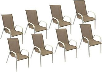 Happy Garden Lot de 8 chaises de Jardin Marbella - Textil&egrave;ne Taupe et Aluminium Blanc