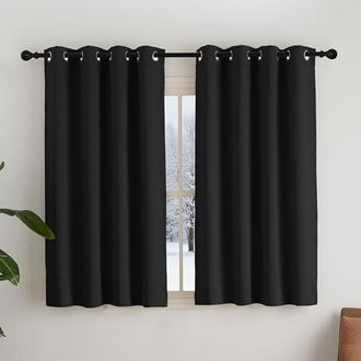 Nicetown Schwarze Blickdichte Gardinen für Kleine Fenster Verdunkelungsvorhang mit Ösen 2er Set H145 x B140 cm Fenstervorhang Kurz Thermovorhang Kälteschutz Bl