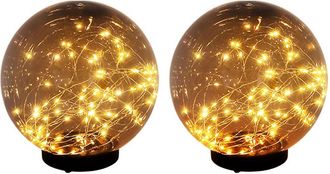 Globo Lighting Solarleuchte Kugel Au&szlig;enleuchte Solar rauchfarben Kugelleuchte Solarlampe, Akku, Leuchtfaden, 20x LED warmwei&szlig;, D 15 cm, 2er Set