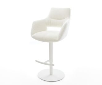 DELIFE Barstuhl Yago-Flex Boucl&eacute; Soft Beige Drehfu&szlig; h&ouml;henverstellbar Metall Wei&szlig; Taschenfederkern, Barst&uuml;hle