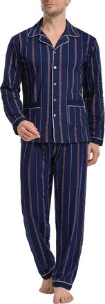 iClosam Kariert Nachtwäsche für Herren Winter Pyjama Baumwolle mit Knöpfen Pyjamas Langarm Schlafanzug Männer Zweiteiliger Lang Schlafanzüge V-Ausschnitt Frei