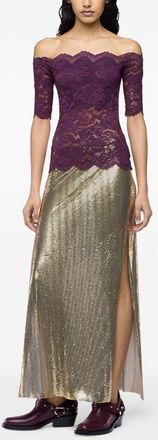 Paco Rabanne Off-The-Shoulder Lace Blouse - Purple