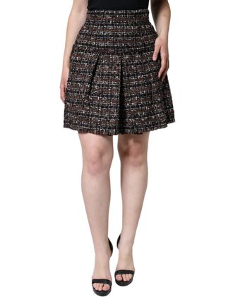 Dolce & Gabbana Womens Multicolor High Waist Tartan Tweed A-Line Mini Skirt