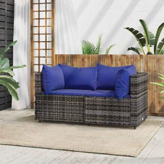 vidaXL Canap&eacute;s dangle de jardin et coussins 2 pcs gris r&eacute;sine tress&eacute;e Vidaxl