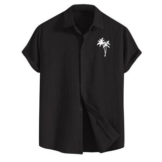 Generic Chemise en lin pour homme - Chemise classique en coton blanc - Chemises en lin &agrave; col en V - Lot de t-shirts de plage d&eacute;t&eacute; &agrave; manches courtes pour le Ro