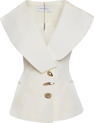 Simona Corsellini Femme, Vestes, Blanc, Taille: 38 FR Gilet &agrave; col ch&acirc;le