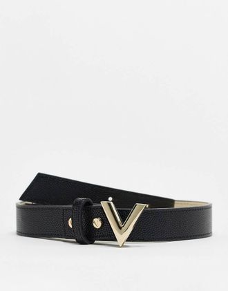 Valentino Divina ceinture noire &agrave; d&eacute;tail V dor&eacute;