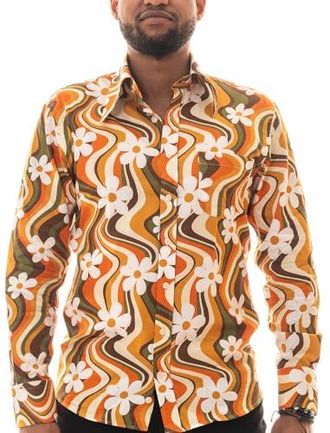 Comycom Comycom Chemise &agrave; manches longues pour homme Motif floral ann&eacute;es 70, color&eacute;, 5XL