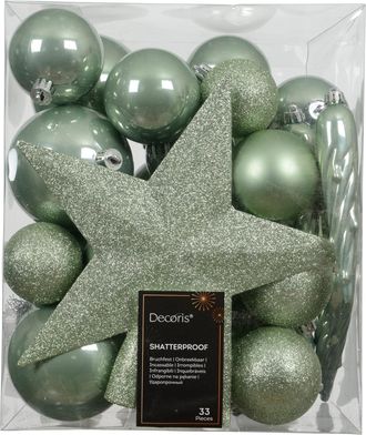 Kaemingk Weihnachtskugeln Kunststoff mit Christbaumstern 33er Set - bruchsichere Christbaumkugeln Weihnachtsbaumkugeln und Christbaumspitze - Christbaumschmuck