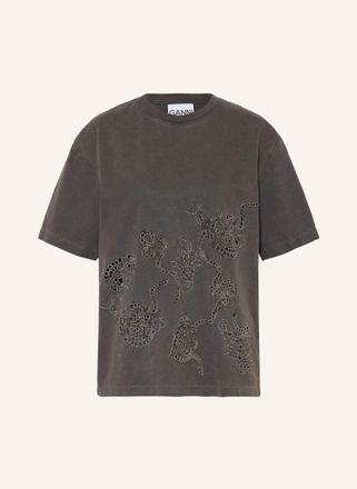 Ganni T-Shirt Mit Spitze grau