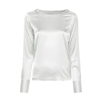 Mazzarelli Femme, Blouses et Chemises, Gris, Taille: 36 FR Chemise Grise en Satin Col Bateau