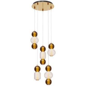 Maytoni Maytoni Drop Plafonnier suspendu moderne &agrave; 5 branches, dor&eacute;, 3 000 K, 9 300 lm, abat-jour color&eacute;