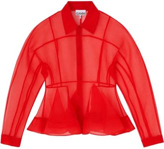 Ganni Femme, Blouses et Chemises, Rouge, Taille: 38 FR Chemise P&eacute;plum en Organza