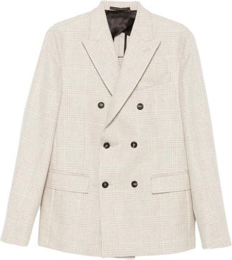 Incotex Homme, Vestes, Beige, Taille: L Blazer Crois&eacute; &agrave; Carreaux