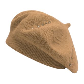 ZLYC Damen Baskenm&uuml;tze Klassische Franz&ouml;sischen Barett Einfarbig Warm Beret(Strasssteine Camel),Einheitsgr&ouml;&szlig;e