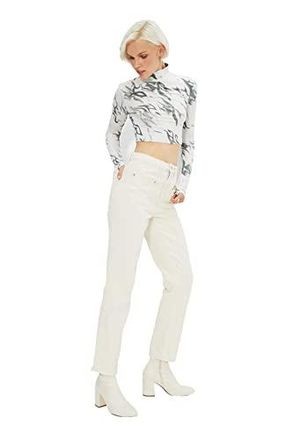 Trendyol Jean Bootcut Taille Haute et détaillé, Ecru, 40 Femme