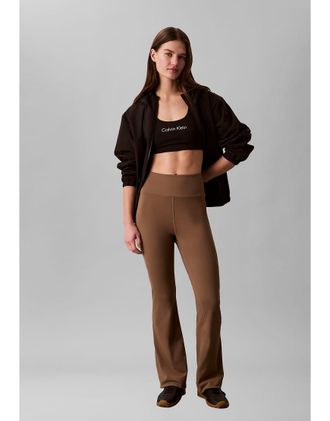 Calvin Klein Schnelltrocknende, ausgestellte Sport-Leggings in Shitake mit hohem Bund-Braun
