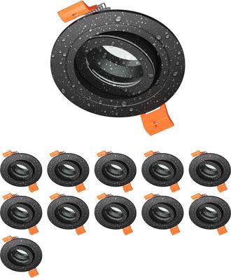 LEDs Com 12 Stück Bad-Deckeneinbaurahmen ERID, Feuchtraum, Badezimmer, IP44, rund, schwenkbar, schwarz matt