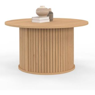 IDMarket Table basse ronde 70 cm JULIETTE lattes tasseau bois coloris ch&ecirc;ne