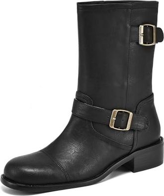 SJJH Bottines de combat pour femme - Bottes &eacute;l&eacute;gantes pour femme - Id&eacute;ales pour un usage quotidien - Talon de 3 cm, Noir 1, 44 EU