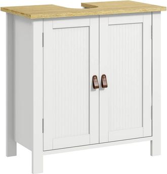 Kleankin Kleankin - Meuble salle de bain sur pied - meuble sous-vasque - 2 portes, étagère - mdf panneaux aspect bois clair blanc