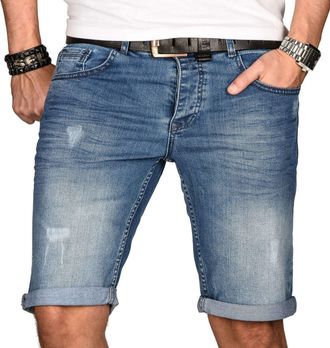 Alessandro Salvarini A. Salvarini Herren Designer Jeans Short Kurze Hose Slim Sommer Shorts Bermuda, Hellblau Washed, W32