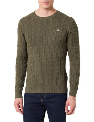 GANT Herren Cotton Cable C-Neck Pullover, Khaki Green Mel, XXL