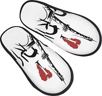 Generic Chaussons Femme Homme Tour De Paris Avec Coeur Rouge Maison Pantoufles Peluche Chaussures DInt&eacute;rieur Antid&eacute;rapant Chaud Chaussons Pour Voyager H&ocirc;tel I