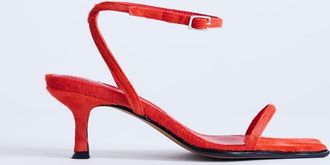 Topshop Ezra - Sandales en cuir v&eacute;ritable fa&ccedil;on poulain &agrave; talon et brides - Rouge