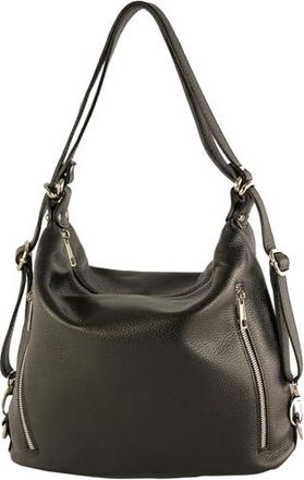 modamoda.de T249 - ital. Sac à dos 2 en 1 pour femme en cuir, Noir, m