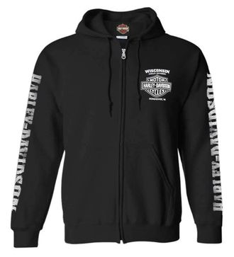 Harley-Davidson Harley-Davidson Mens Lightning Crest Full-Zippered Hooded Sweatshirt, Black