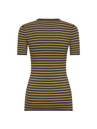 Prada Womens Navy And Yellow Striped Ribbed Knit Sweater Cotton