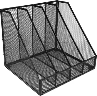 Soimiss Schwarzer Metall Schreibtisch Organizer mit Fächern Robuster Mesh Dateiablage Vielseitiges Desktop Aufbewahrungsregal für Bürobedarf und Dokumentenabl