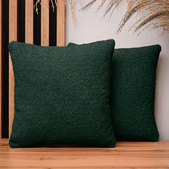 MG Design 2er Set Kissenbezüge 35 x 35 cm in Dunkelgrün - mit Reißverschluss, fein gewebt mit Chenille-Haptik, pflegeleich