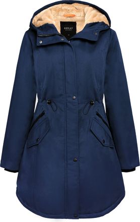 Orolay Damen Kapuzen Fleece Gef&uuml;ttert Parka-Mantel Mittlere L&auml;nge Winter Draussen Gepolstert Jacke Marine XXL