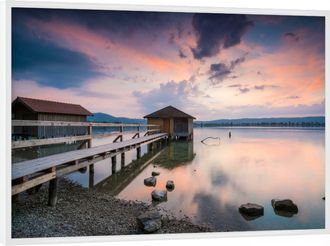 artboxONE Poster mit weißem Rahmen 18x13 cm Natur Abend am Kochelsee - Bild kochelsee alpensee Bayern