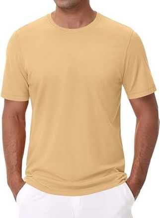 Generic T-shirt classique amusant à col rond et manches courtes pour homme Coupe ample Pour le sport, la course à pied, la gym, kaki, 3XL