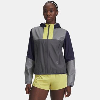 Under Armour Halo Run Jacke für Damen Castlerock / Washed Blaue Marine / Reflektierend XL