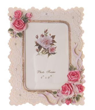 Kawaii-Story BM-016 Rosen Dekor Barock Romantisch Landhaus Stil, Foto-Bilderrahmen Dekoration, Fotogröße 10x15cm (4x6zoll), weiß